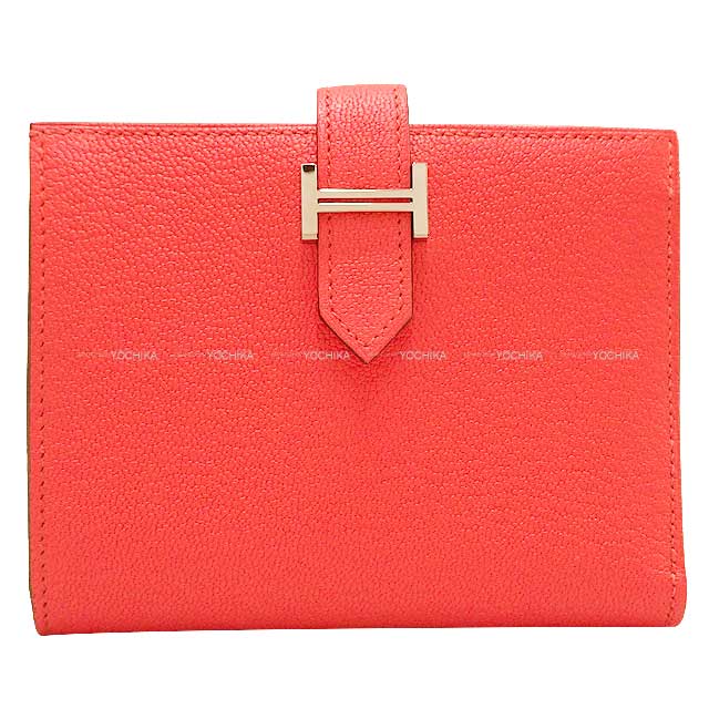 HERMES Bi-fold wallet Bearn Compact Rose Texese Chevre Myzore Silver H ...